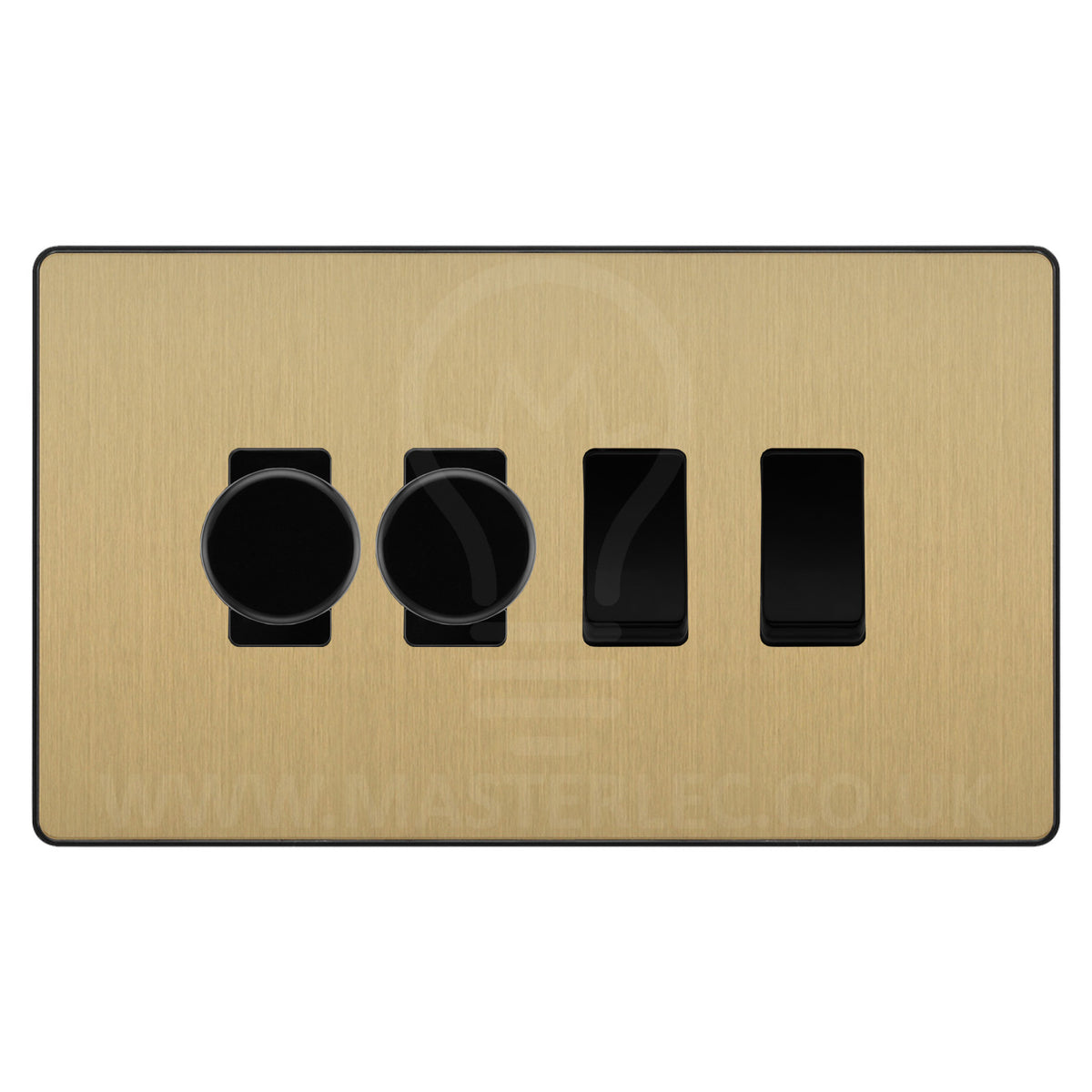 BG Evolve Satin Brass 4 Gang Light Switch 2x Trailing Edge LED Dimmer ...