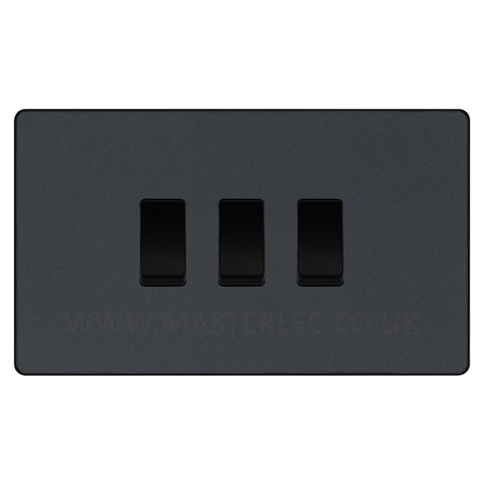 BG Evolve Matt Grey 3 Gang Intermediate Custom Grid Switch — Masterlec