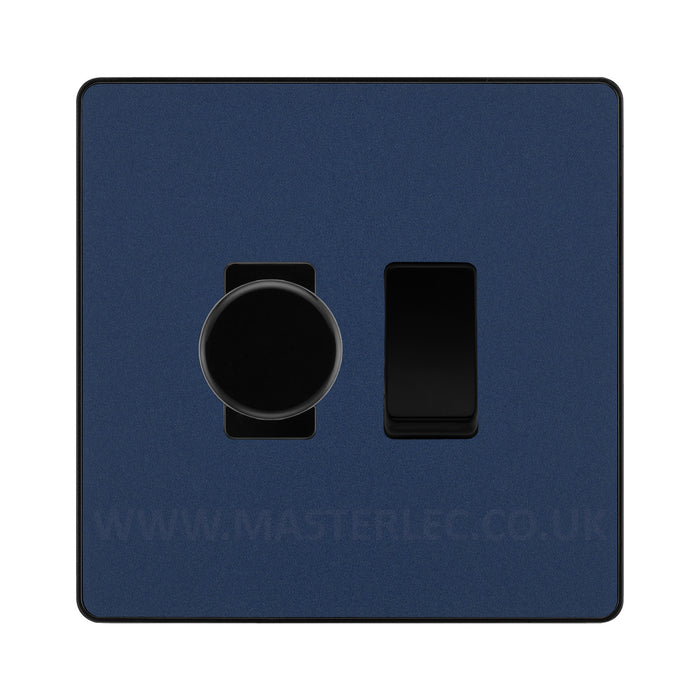 BG Evolve Matt Blue 2 Gang Light Switch 1x Trailing Edge LED Dimmer 1x ...