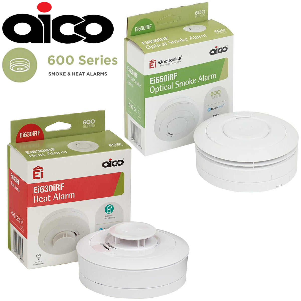 Aico Fire Alarm Kit 1x Ei650iRF Optical Smoke & 1x Ei630iRF Heat Alarm ...