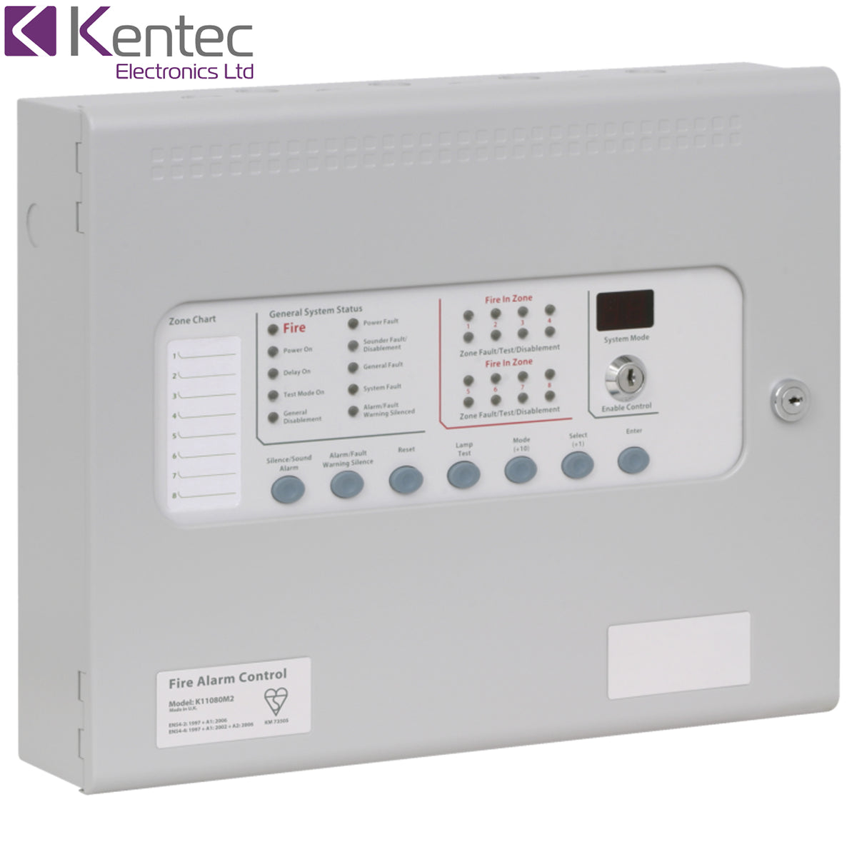 Kentec Sigma K11080M2 8 Zone 4 Wire Conventional Fire Alarm Control Pa ...