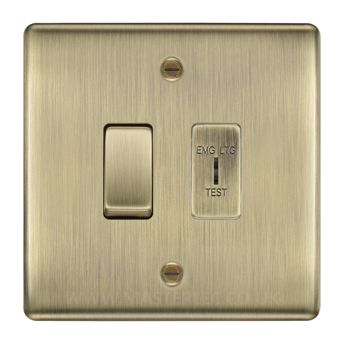 BG Antique Brass 2 Gang Emergency Lighting (EMG LTG TEST) Key Switch w ...