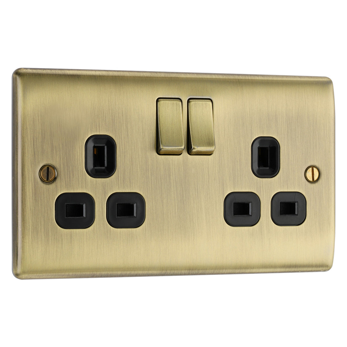 BG Nexus Metal Antique Brass Double Socket NAB22B Black Insert 13 Amp ...