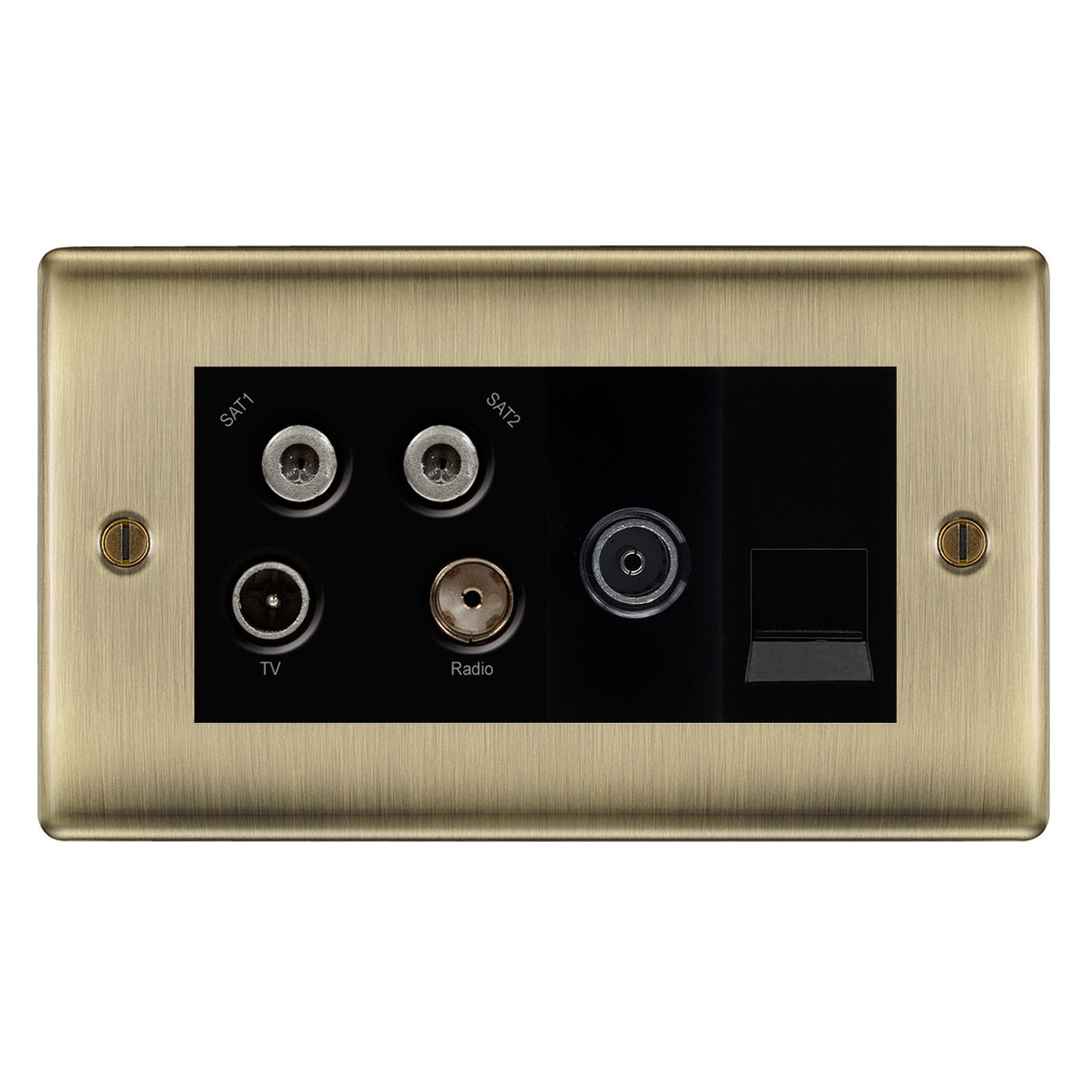 BG Nexus Antique Brass Quadplex Screened TV FM and Satellite x2 + Retu ...