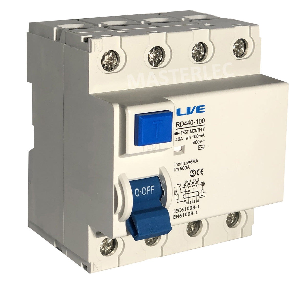 Live 4 Pole RCD 40 - 100 Amp 100mA Double Pole RCD — Masterlec