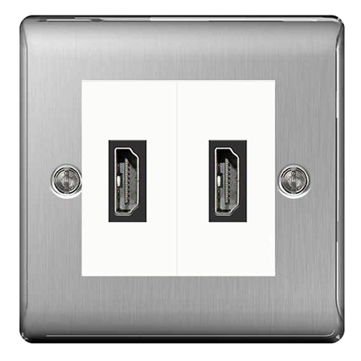 BG Nexus Brushed Steel 2 Gang HDMI Socket White insert — Masterlec
