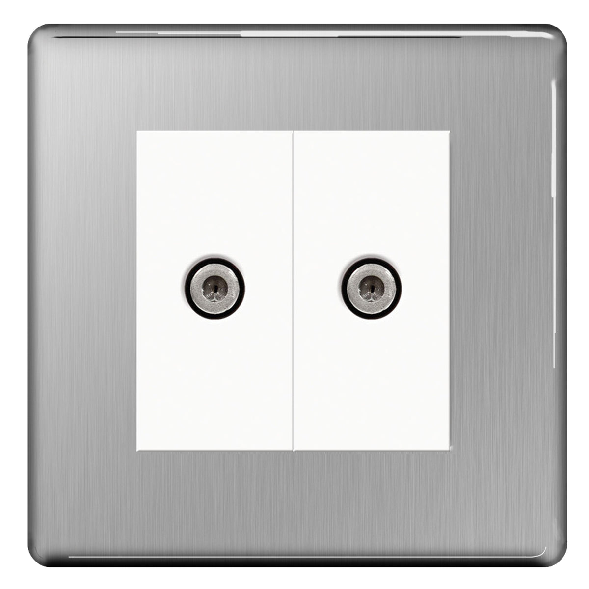 BG Nexus Brushed Steel Screwless 2 Gang Satellite Sky Socket White ins ...