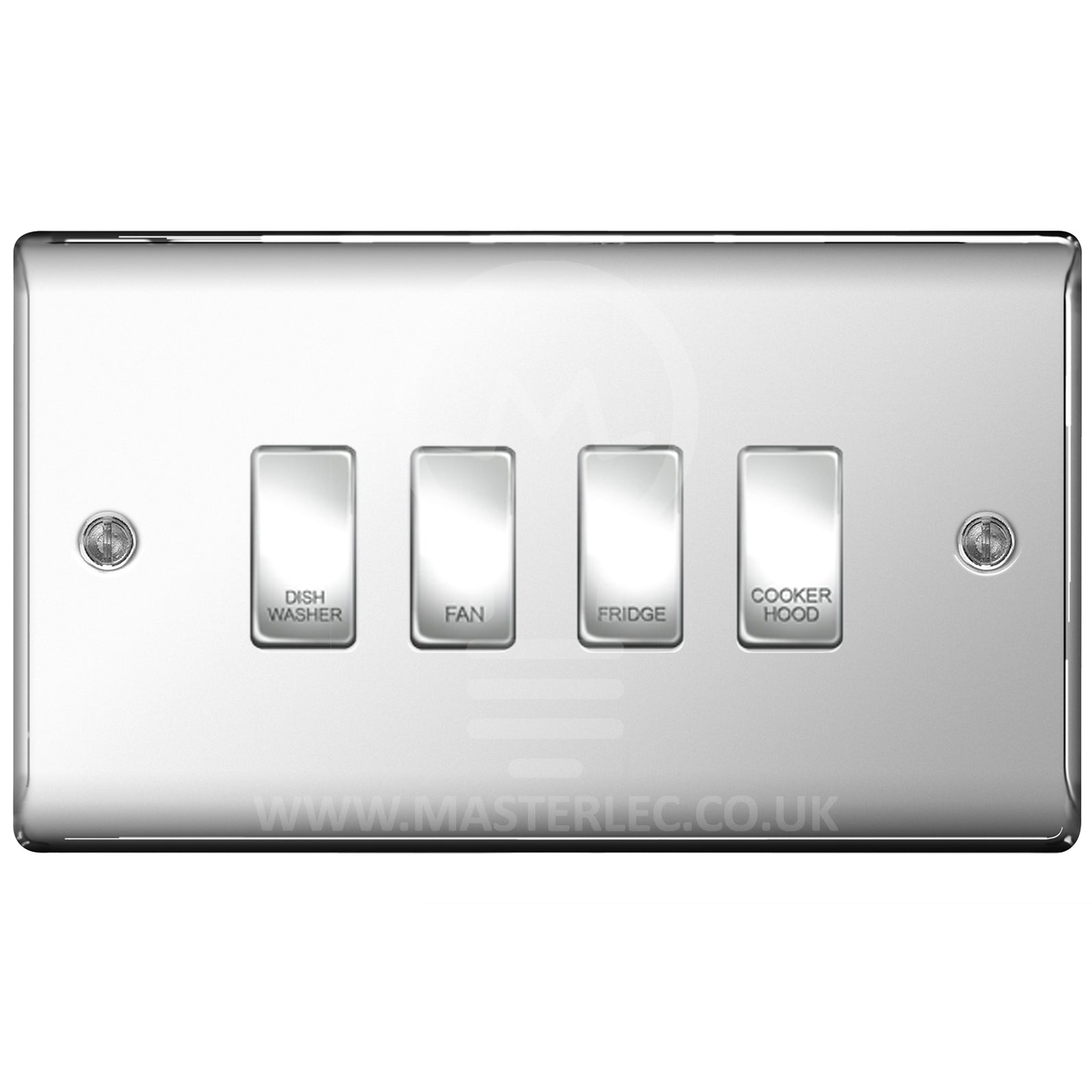 BG Polished Chrome 4 Gang Engraved Custom Labelled Appliance Grid Swit ...