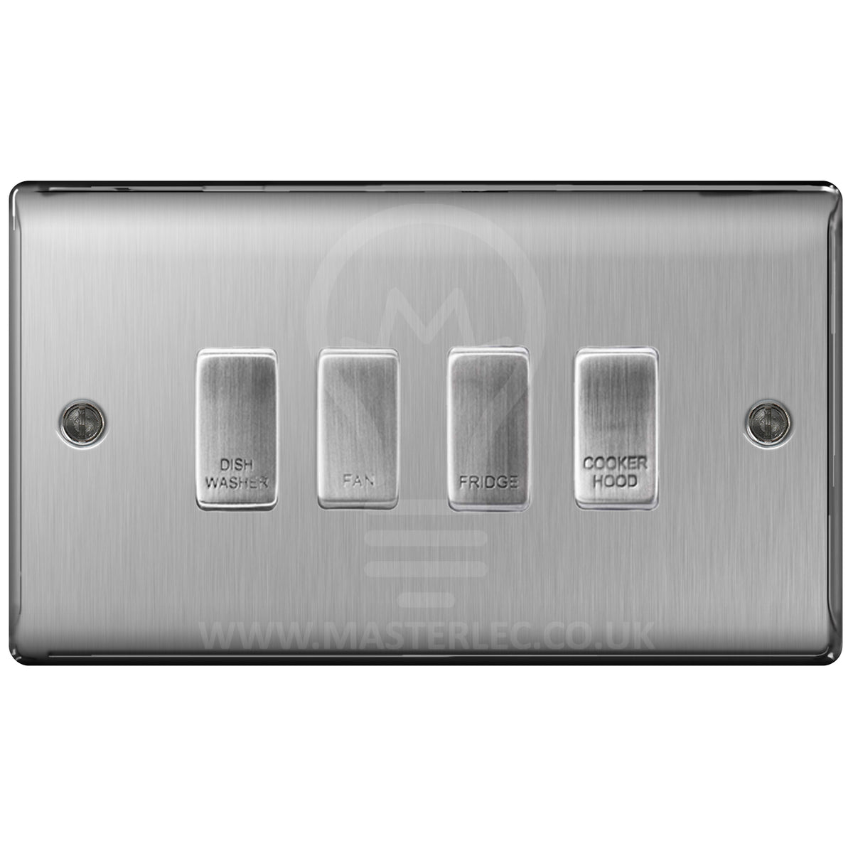 BG Brushed Steel 4 Gang Engraved Custom Labelled Appliance Grid Switch ...