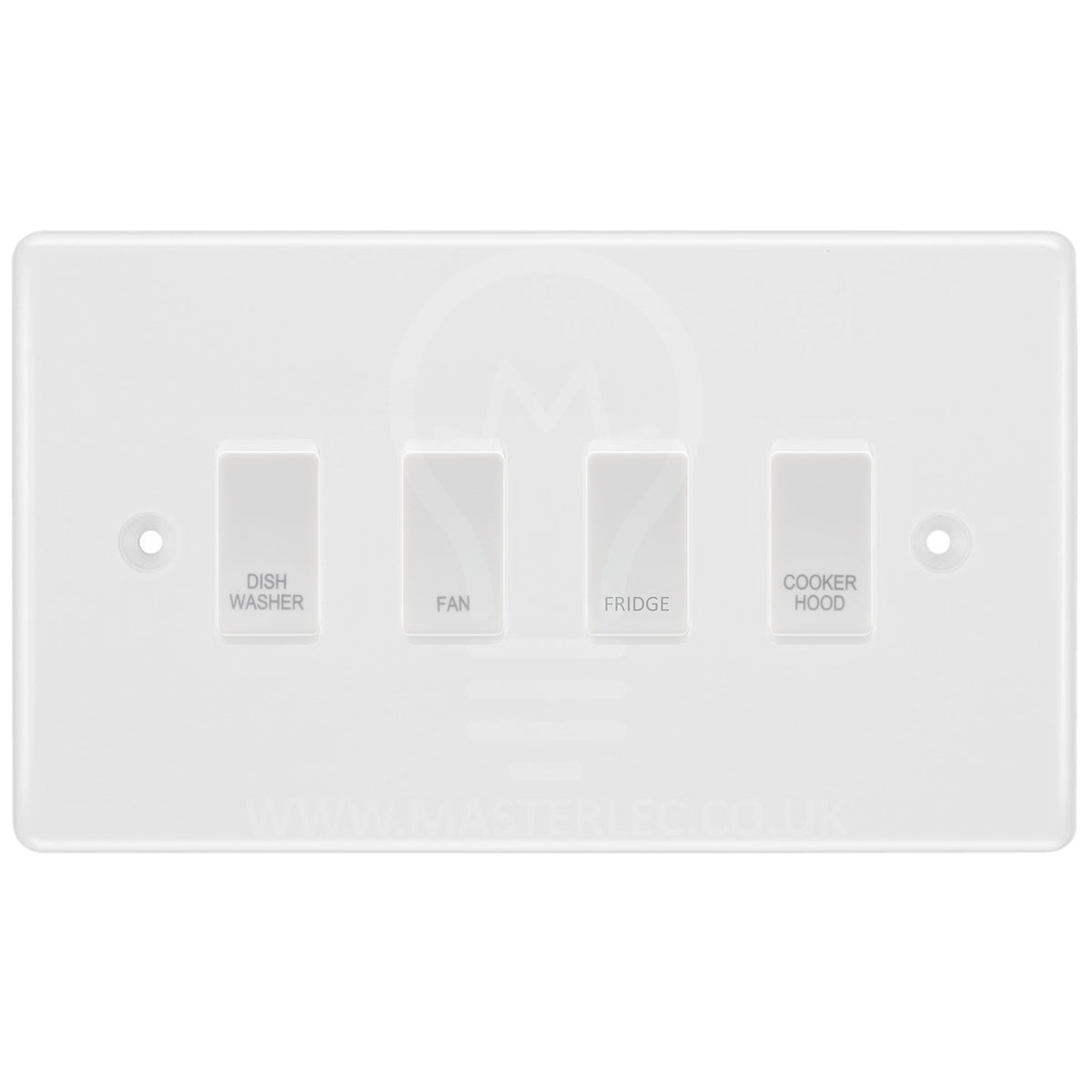 BG White Moulded 4 Gang Custom Labelled Appliance Grid Switch — Masterlec