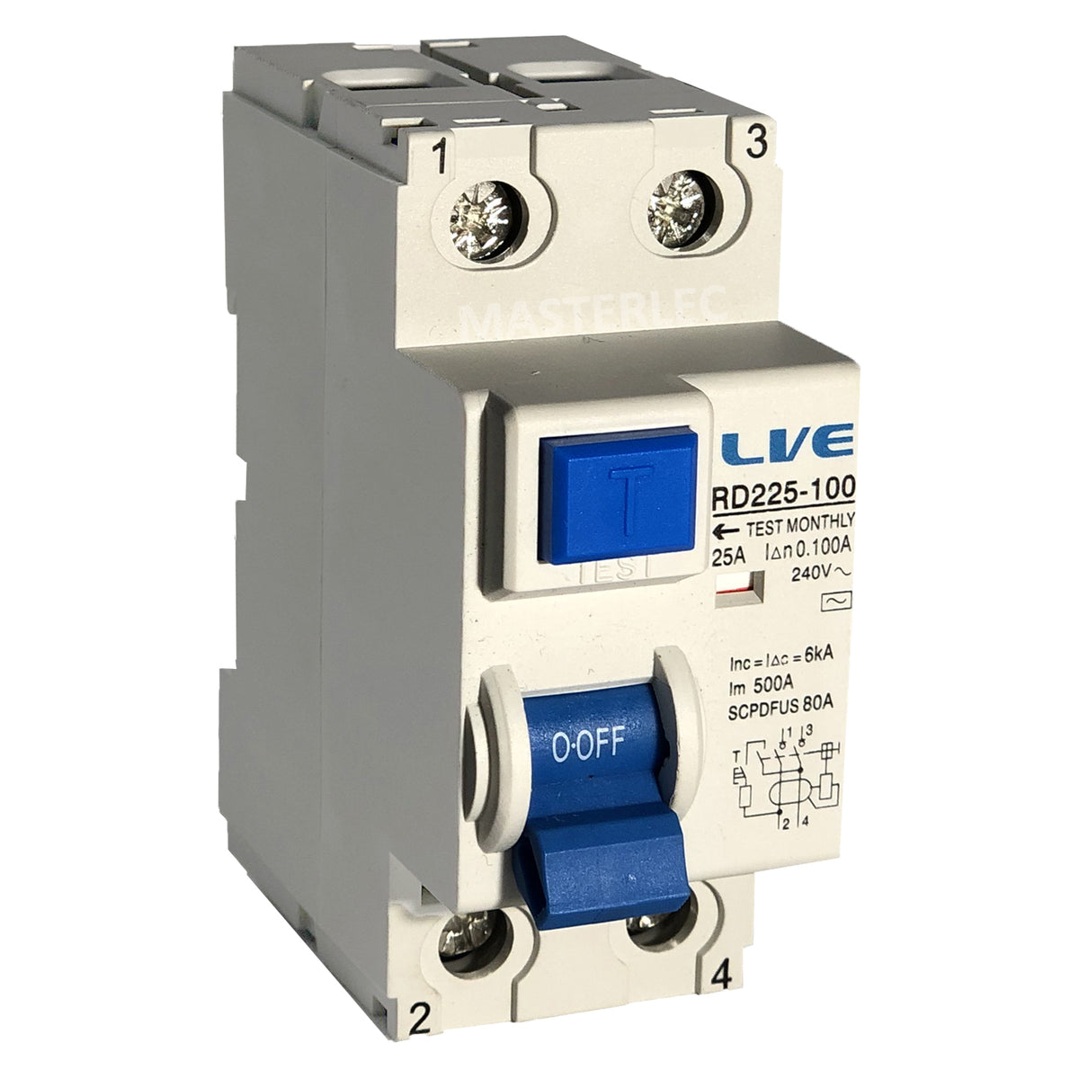 Live 2 Pole 25 Amp 100mA RD225-100 Double Pole RCD — Masterlec