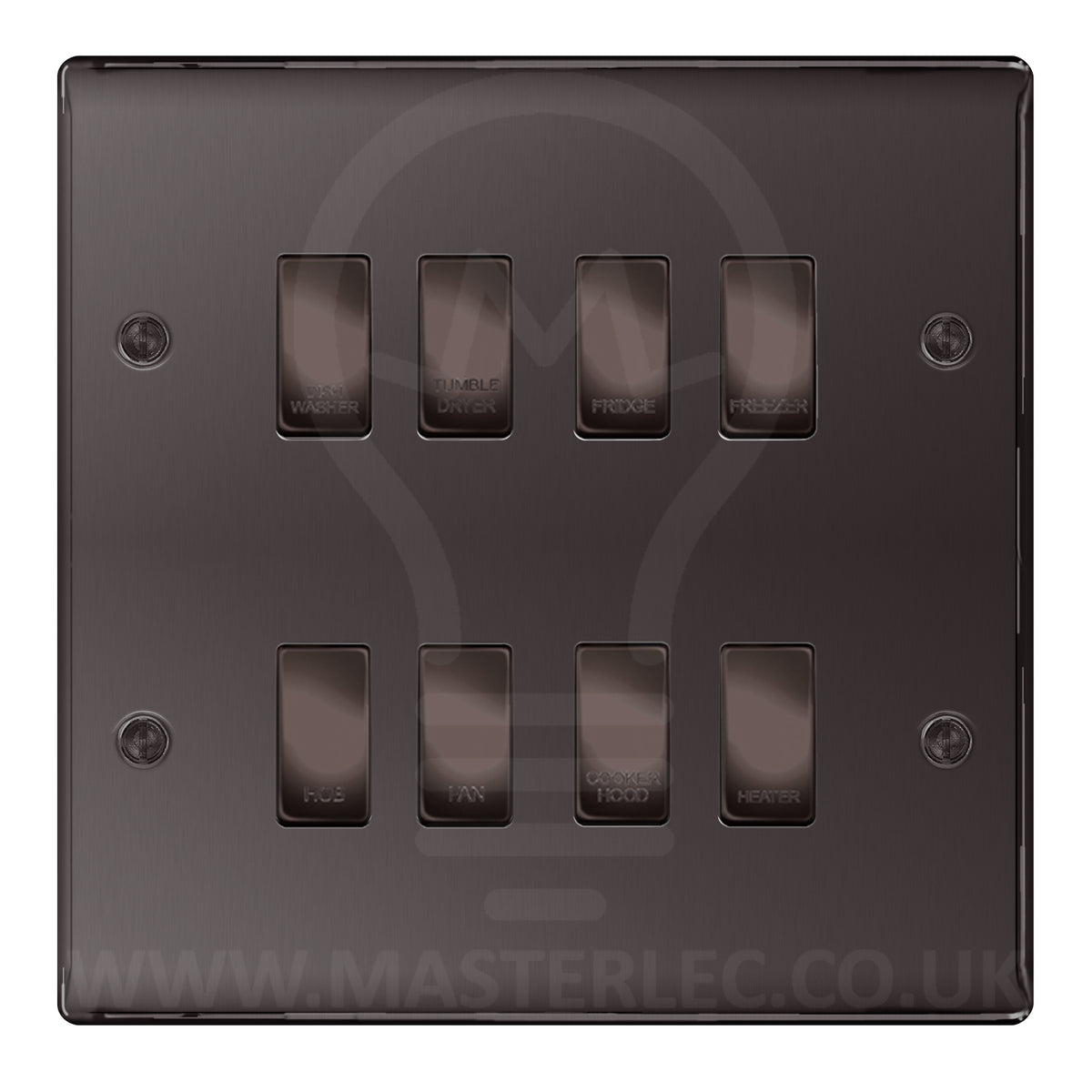 BG Black Nickel 8 Gang Engraved Custom Labelled Appliance Grid Switch ...