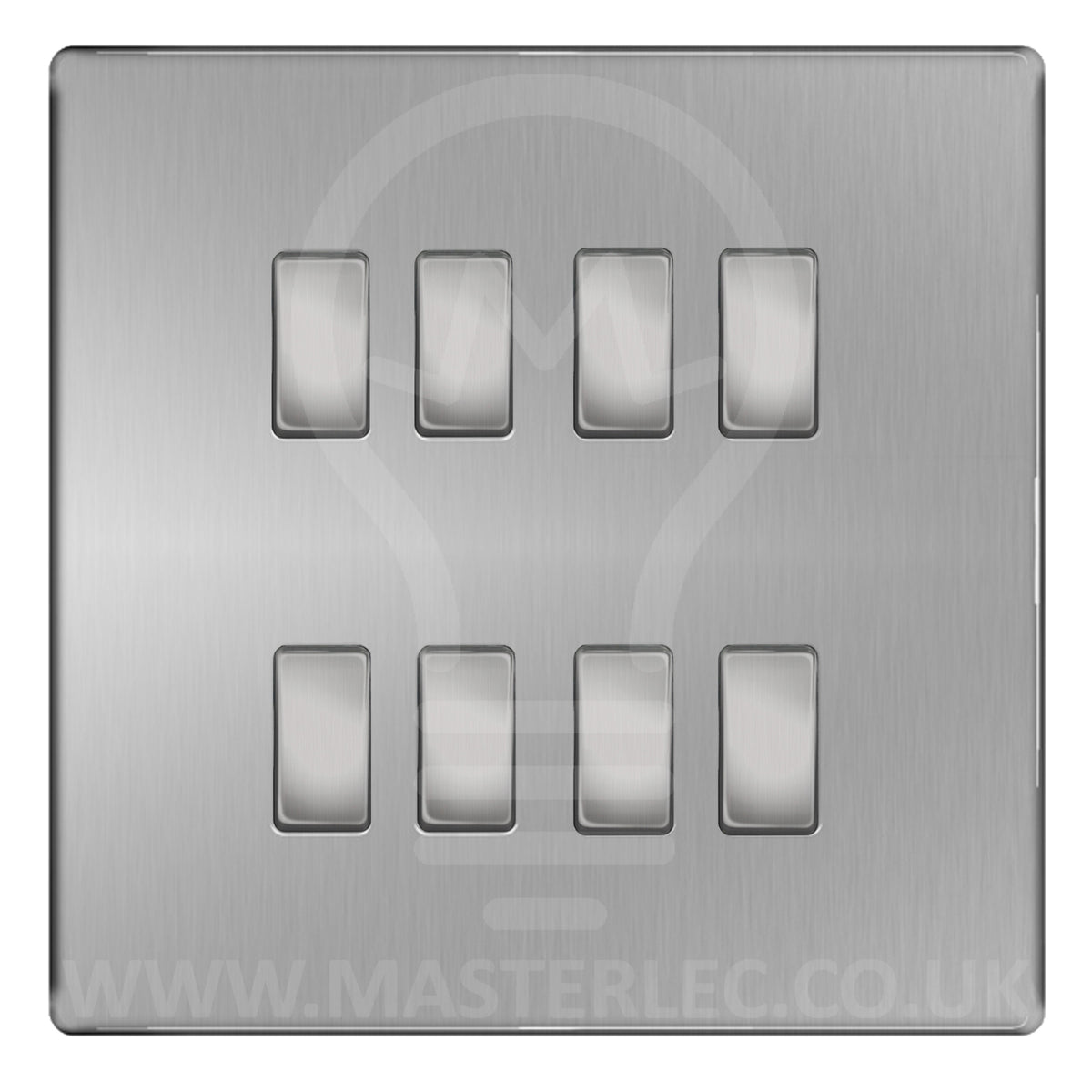 BG Nexus Brushed Steel Screwless Flat Plate 8 Gang Light Switch Custom ...