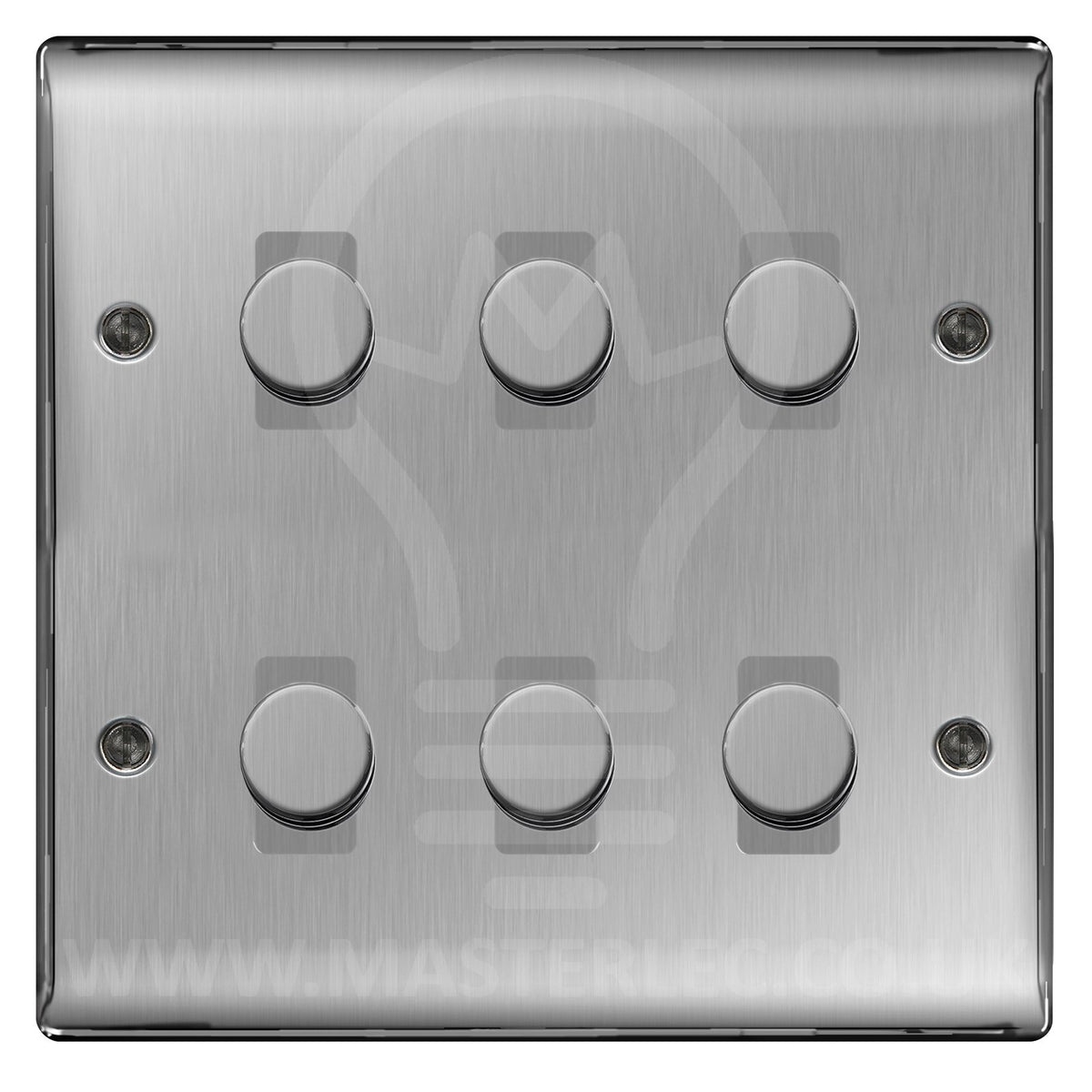 BG Nexus Brushed Steel 6 Gang Trailing Edge LED Dimmer Light Switch 2 ...