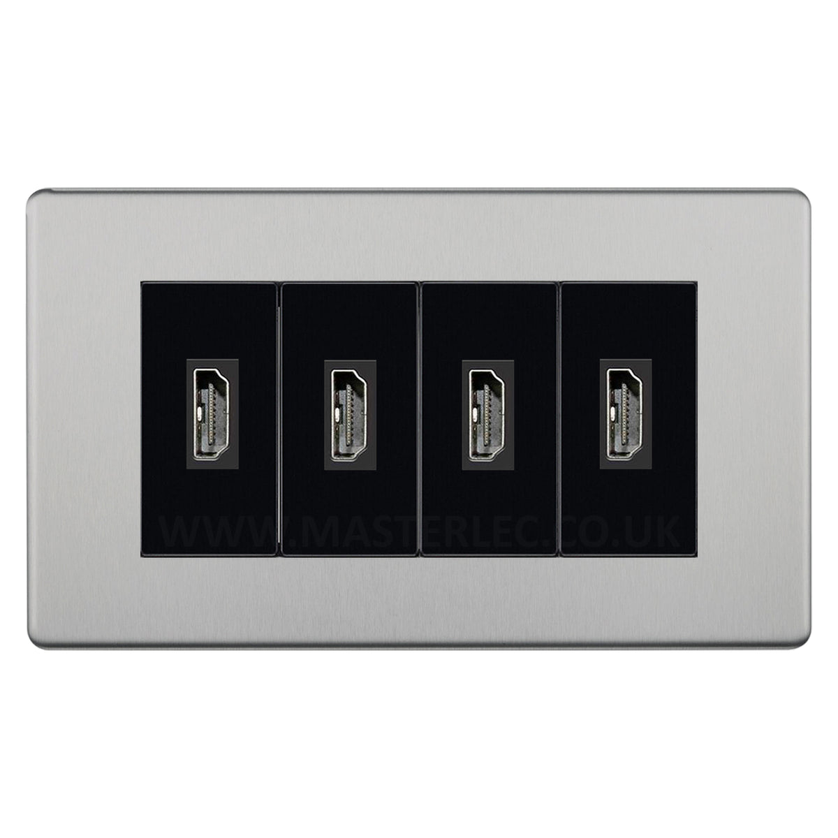 BG Nexus Screwless Brushed Steel Black Insert 4 Gang HDMI Socket NETHD ...