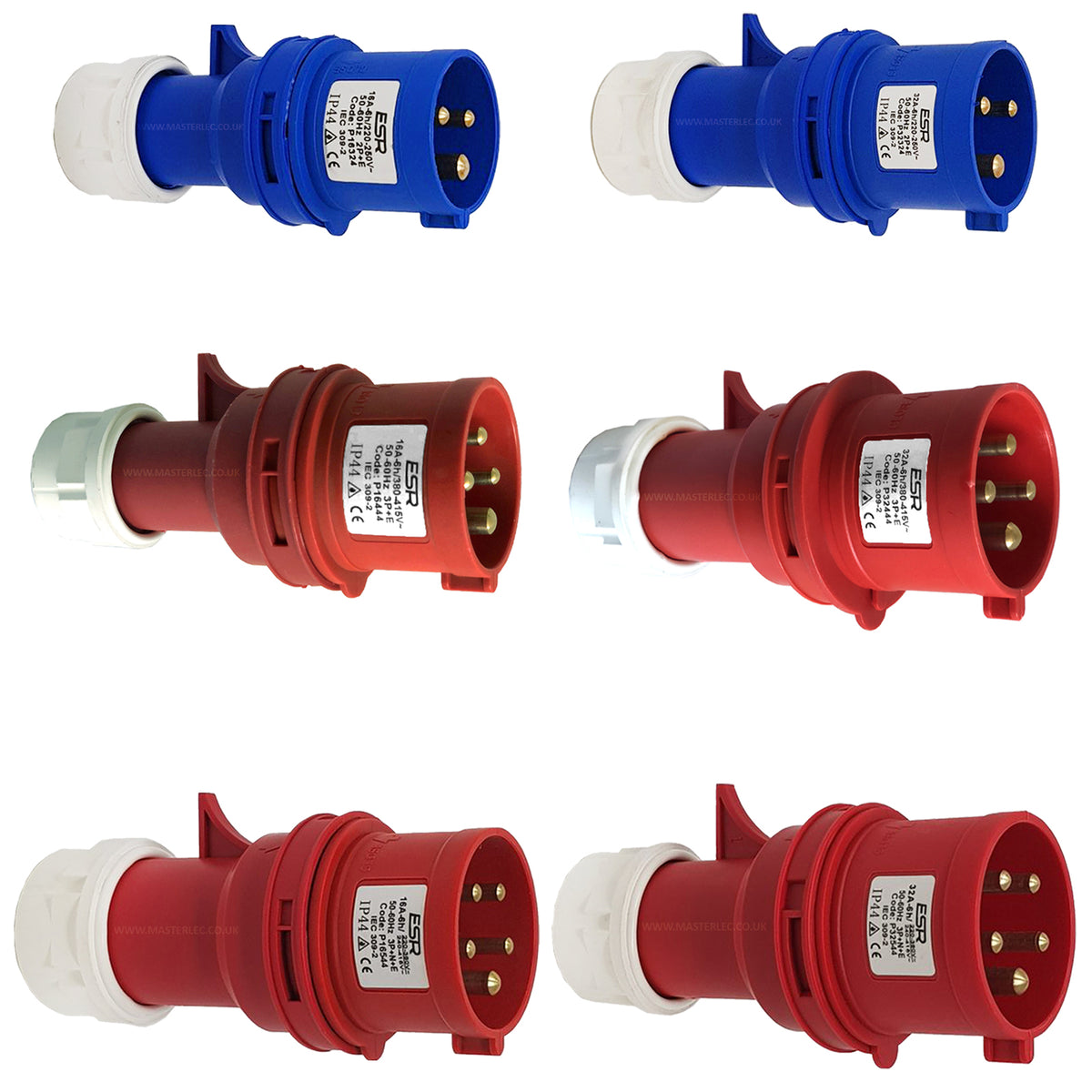 ESR Fast Fit Industrial Trailing Plug IP44 Red Blue 16Amp 32Amp 3, 4 o ...