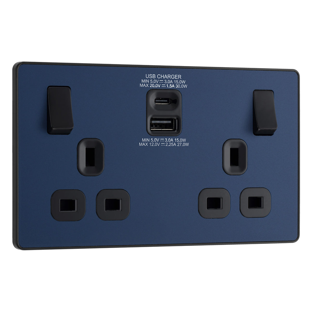 BG Evolve Matt Blue Screwless USB Double Socket Type A+C PCDDB22UAC30B ...