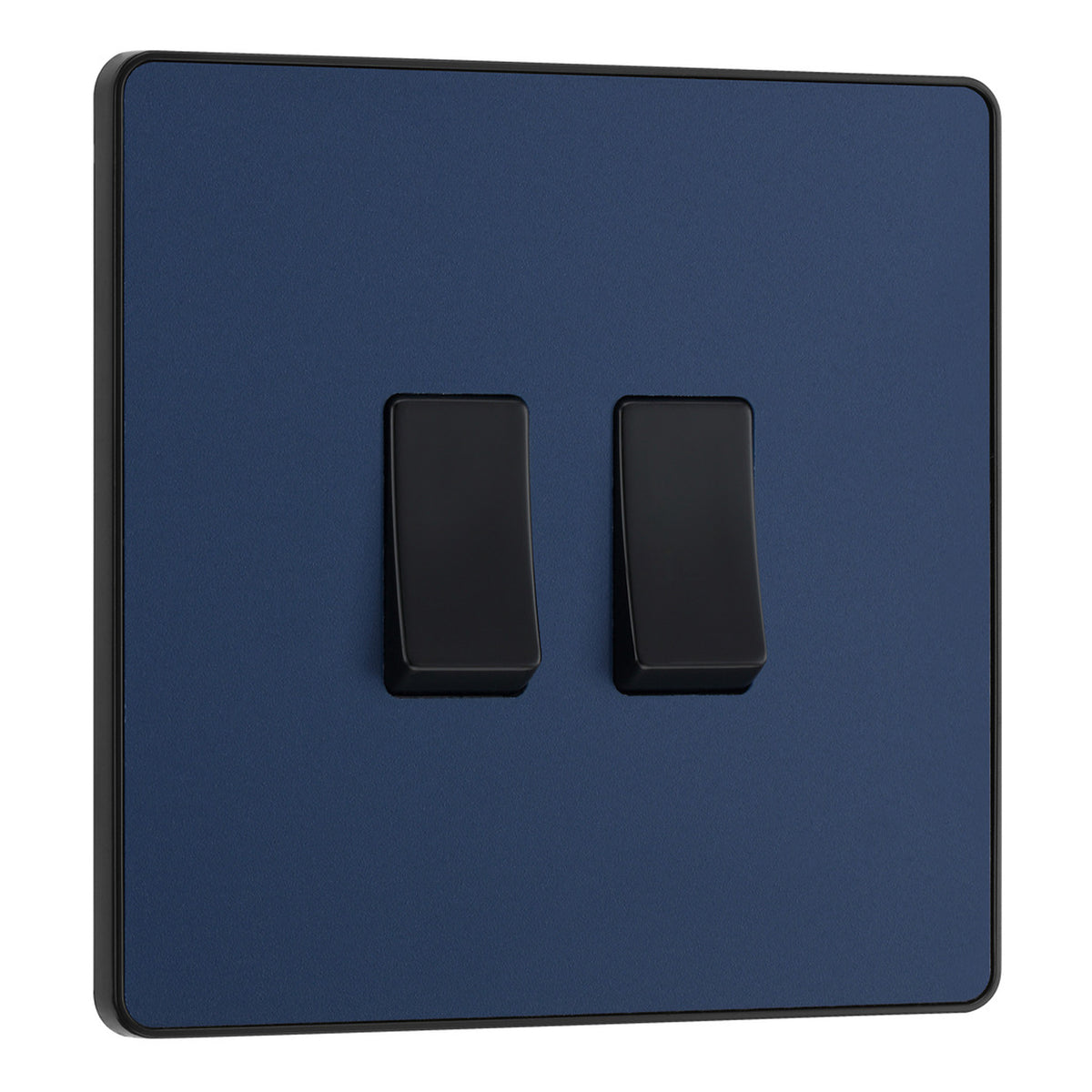 BG Evolve Matt Blue Screwless Double Light Switch PCDDB42B — Masterlec