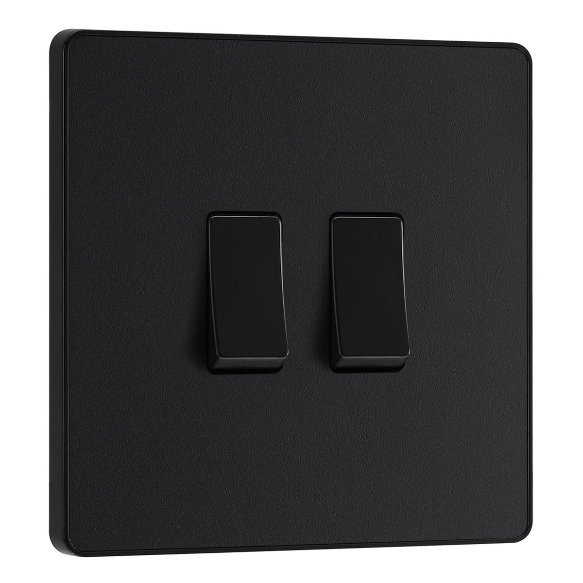 BG Evolve Matt Black Screwless Double Light Switch PCDMB42B — Masterlec