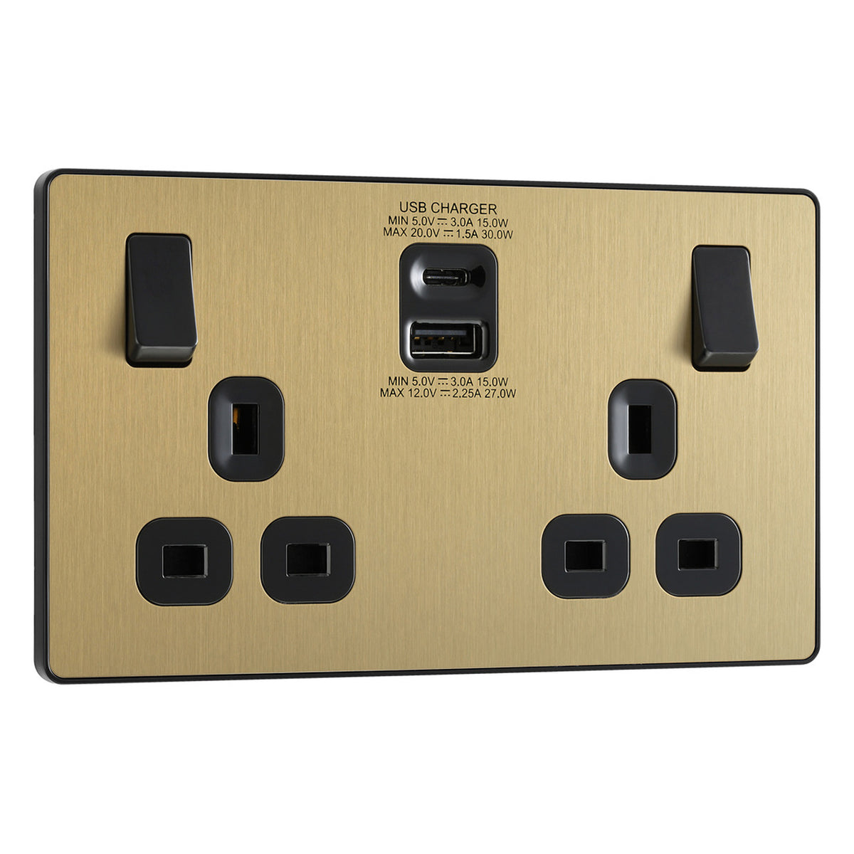 BG Evolve Satin Brass Screwless USB Double Socket Type A+C PCDSB22UAC3 ...